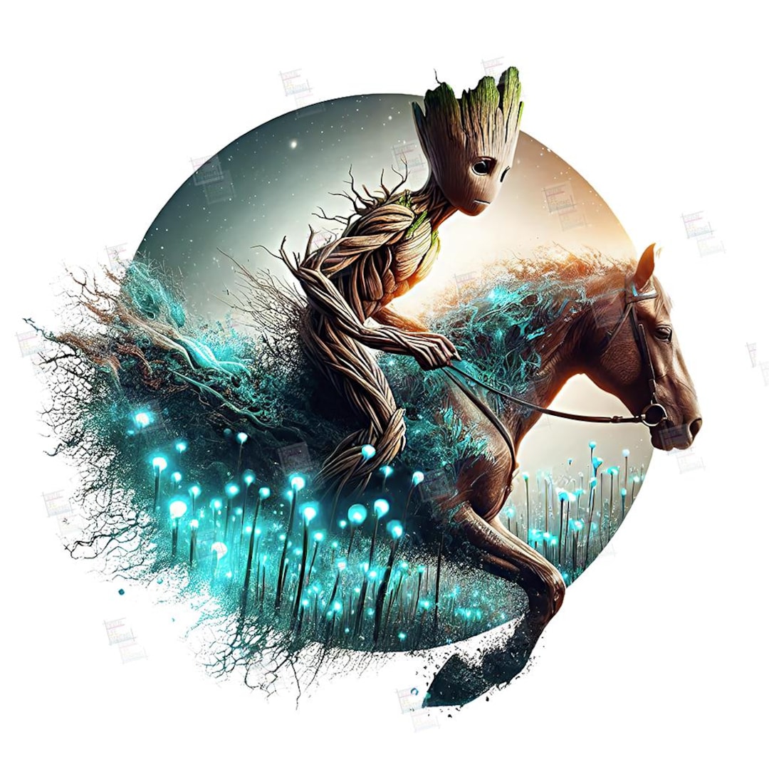 PNG Groot Riding A Horse Clipart Splash and Oil Paint Digital Poster ...