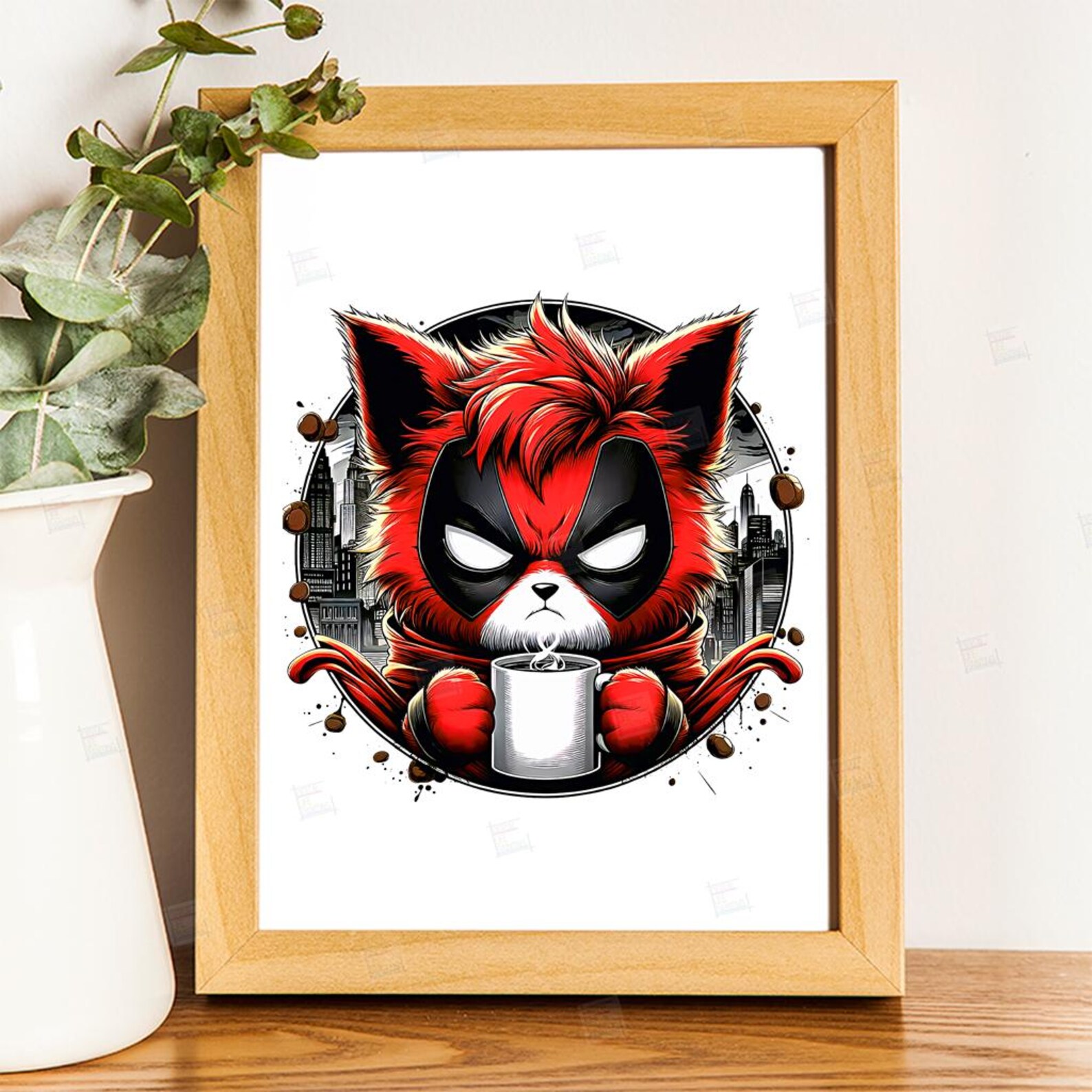 PNG Grumpy Red Cat in Deadpool Costume Clipart Feline Comic Book Style ...