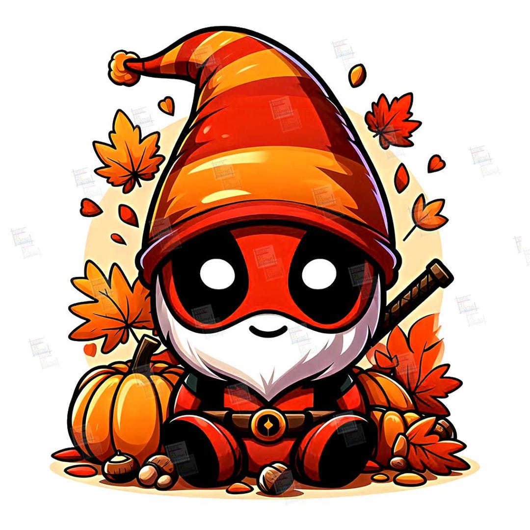 PNG Gnome in Deadpool Costume Clipart Comic Book Style Autumn Gnome ...
