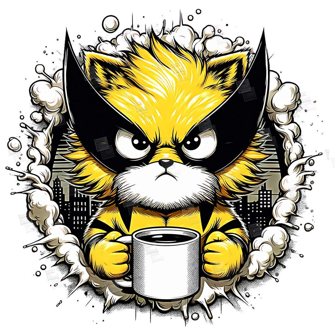 PNG Grumpy Yellow Cat in Wolverine Costume Clipart Hero Feline ...