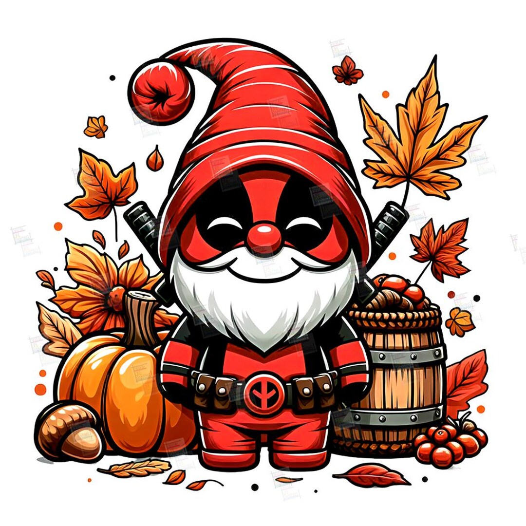 PNG Gnome in Deadpool Costume Clipart Comic Book Style Autumn Gnome ...