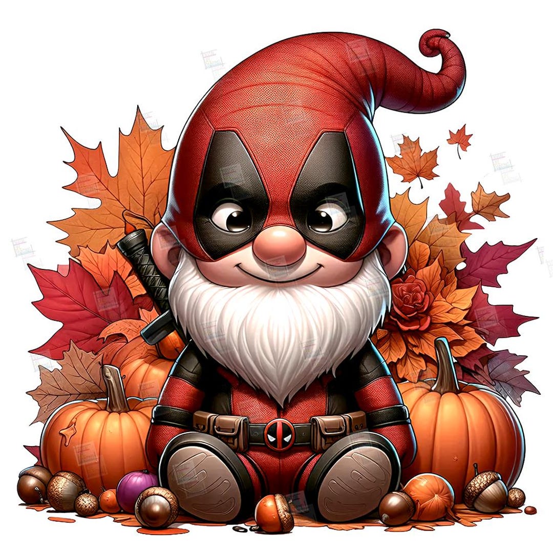 PNG Gnome in Deadpool Costume Clipart Comic Book Style Autumn Gnome ...