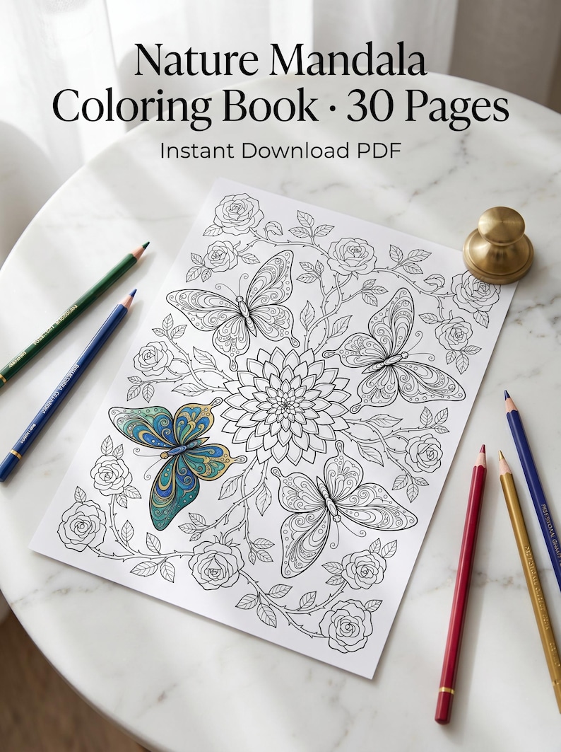Nature Mandala Coloring Book Printable |30 Adult Coloring Pages PDF ...