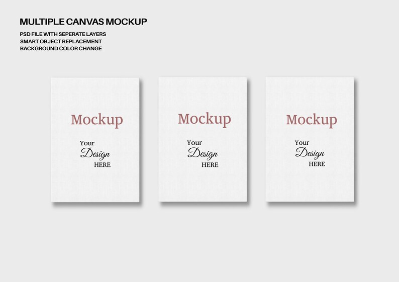 A4 Size Multiple Canvas Mockup, Gallery Canvas Mockups PSD, Vertical ...