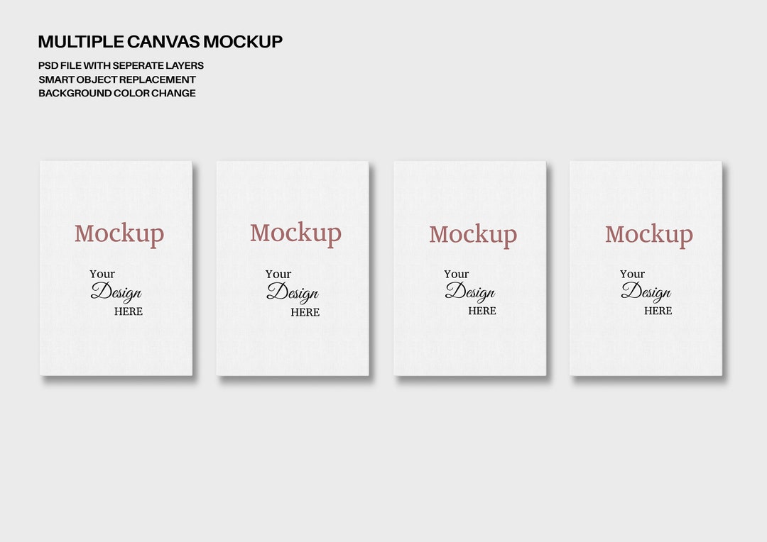 A4 Size Four Canvas Mockup, Gallery Canvas Mockups PSD, Vertical ...