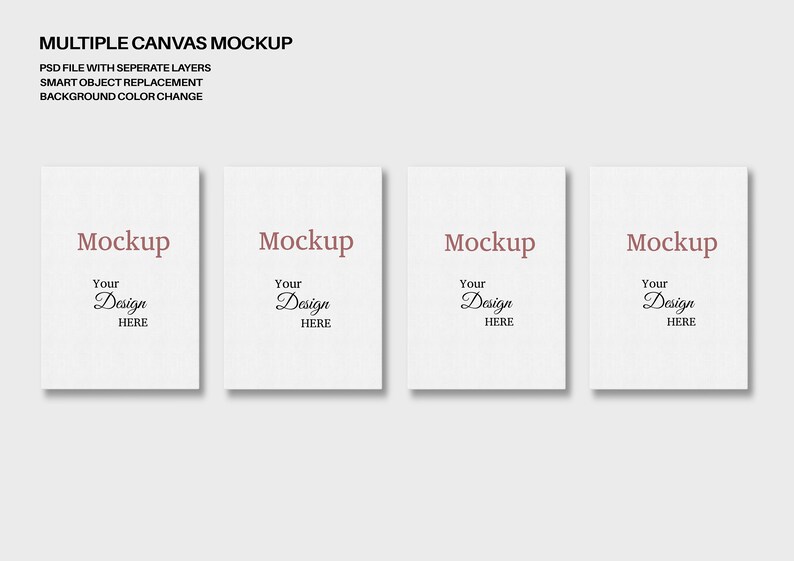 A4 Size Four Canvas Mockup, Gallery Canvas Mockups PSD, Vertical ...