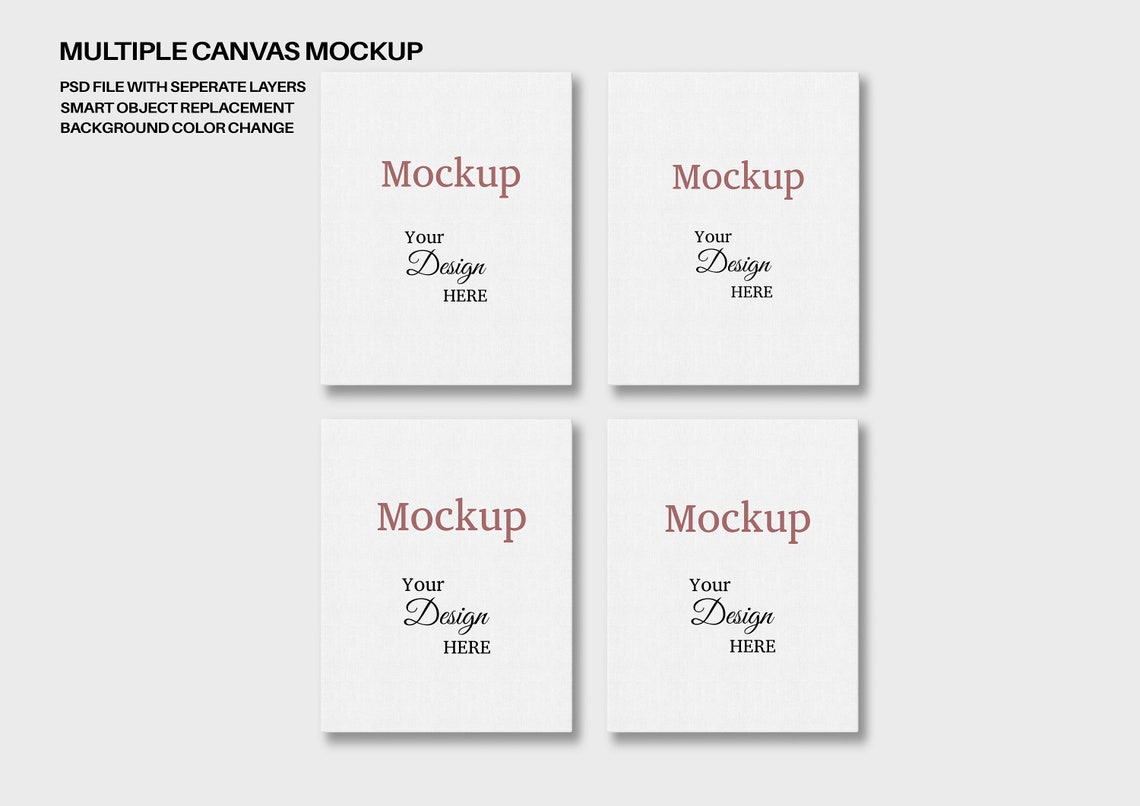 8x10 Size Multiple Canvas Mockup, Gallery Canvas Mockups PSD, Vertical Canvas, Digital Download ...