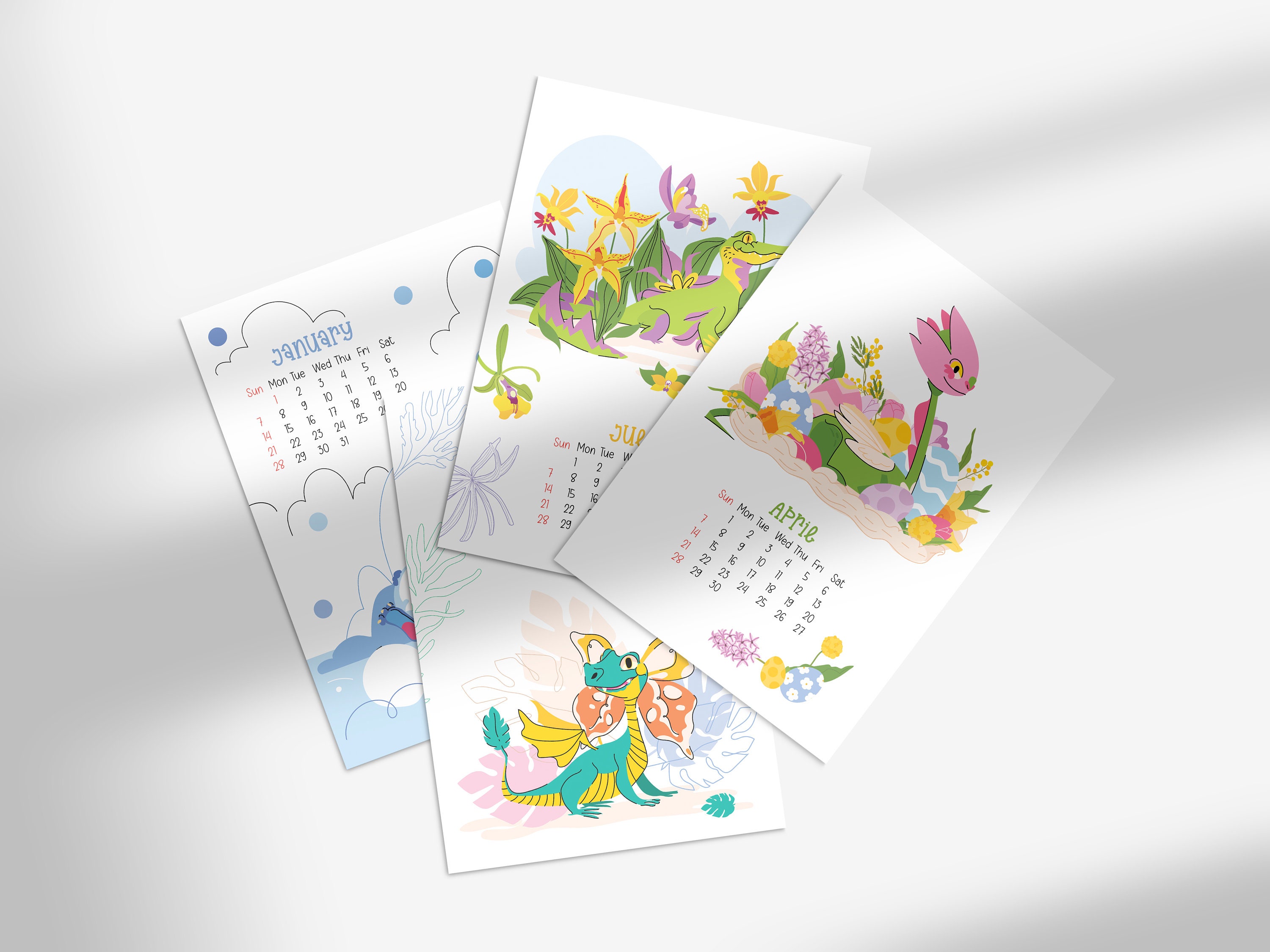 Cute Dragon Calendar 2024 Printable, Monthly Calendar 2024, Portrait ...