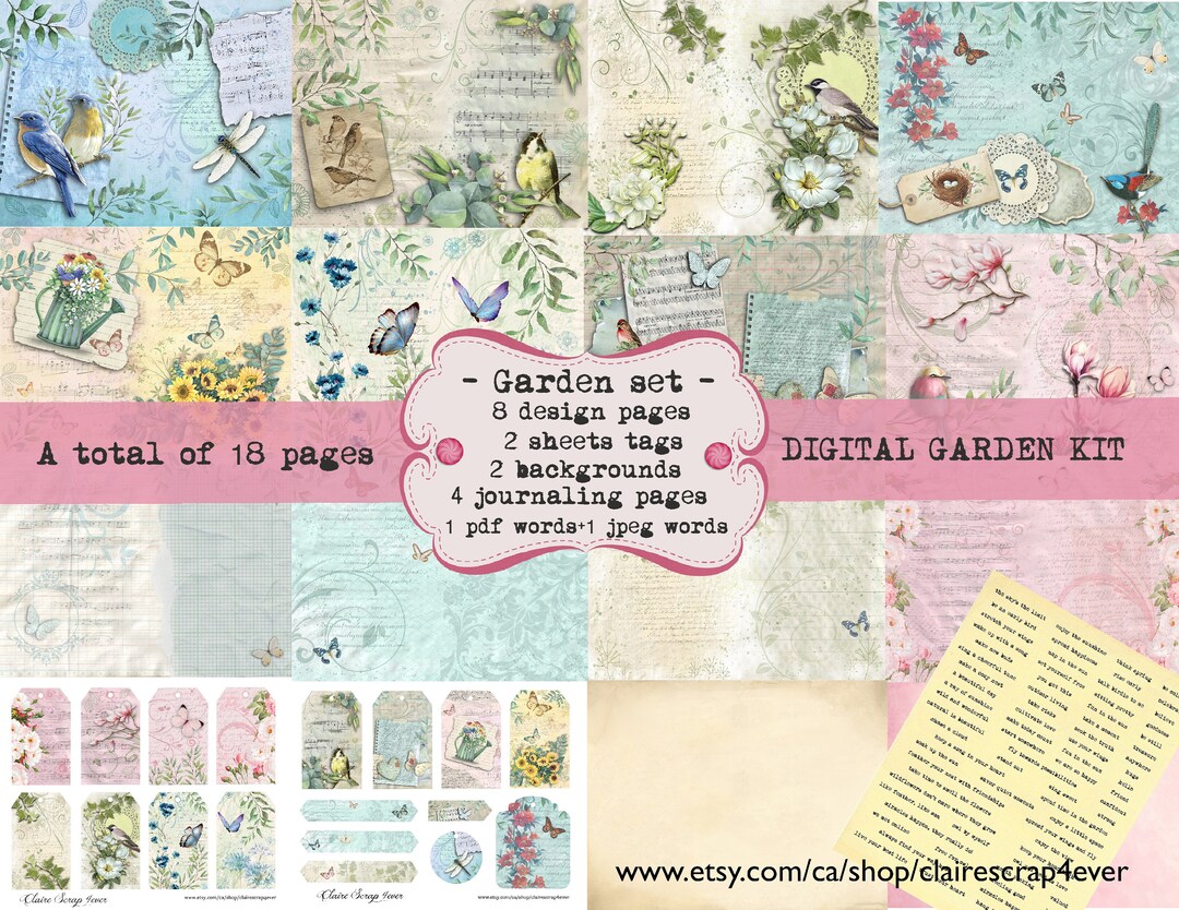 Digital Garden Set Design Pages, Journaling Pages, Tags and Words, a ...