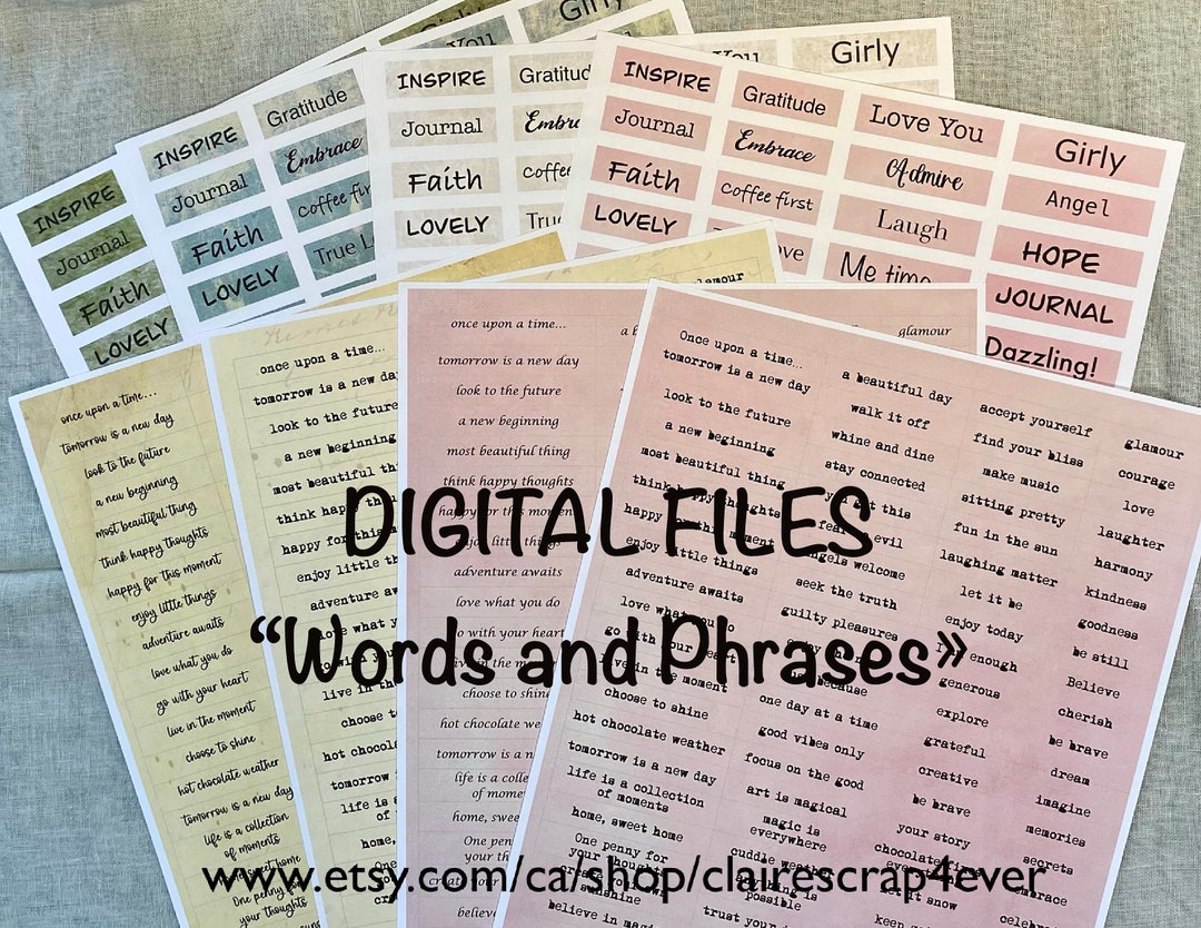 Digital Everyday Inspirational Printable Words and Phrases for Junk ...