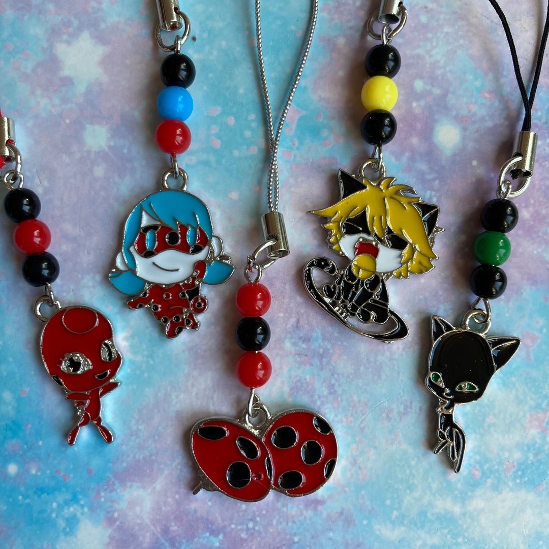 LADYBUG & CAT NOIR Inspired Miraculous Cartoon Phone Charms Fun Gift ...