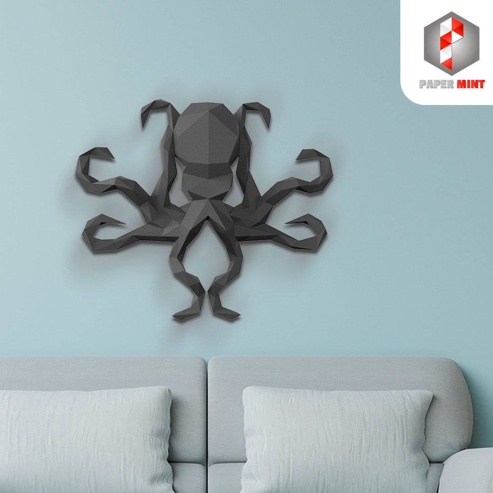 DIY Papercraft Printable Octopus 3D Large Paper Model DIY Low Poly Art ...