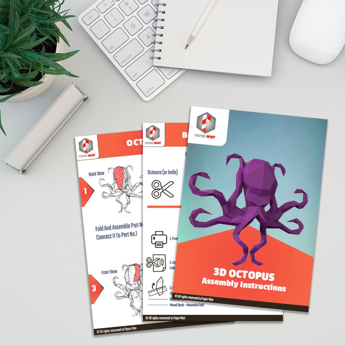 DIY Papercraft Printable Octopus 3D Large Paper Model DIY Low Poly Art ...