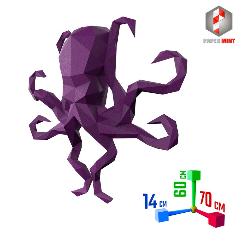 DIY Papercraft Printable Octopus 3D Large Paper Model DIY Low Poly Art ...