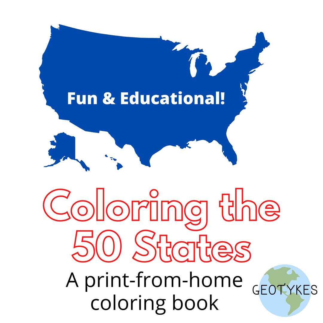 50 States Coloring Book INSTANT DOWNLOAD 50 Page Educational Coloring ...