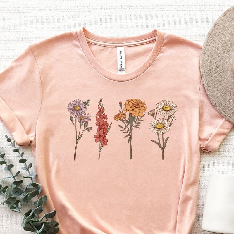 Antique Flowers on T Shirt - Etsy