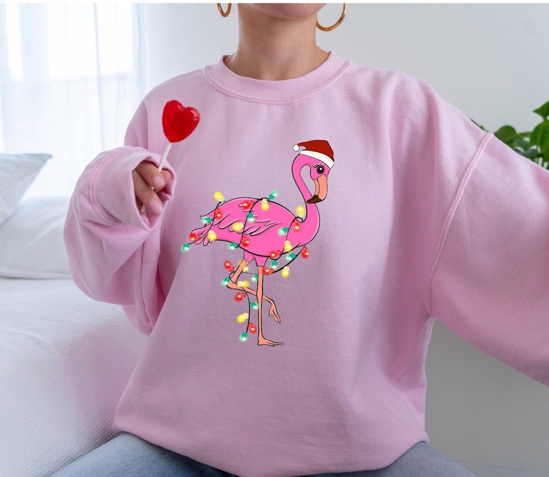 Christmas Flamingo Sweatshirt, Flamingo Xmas Lights Sweater, Flamingo ...