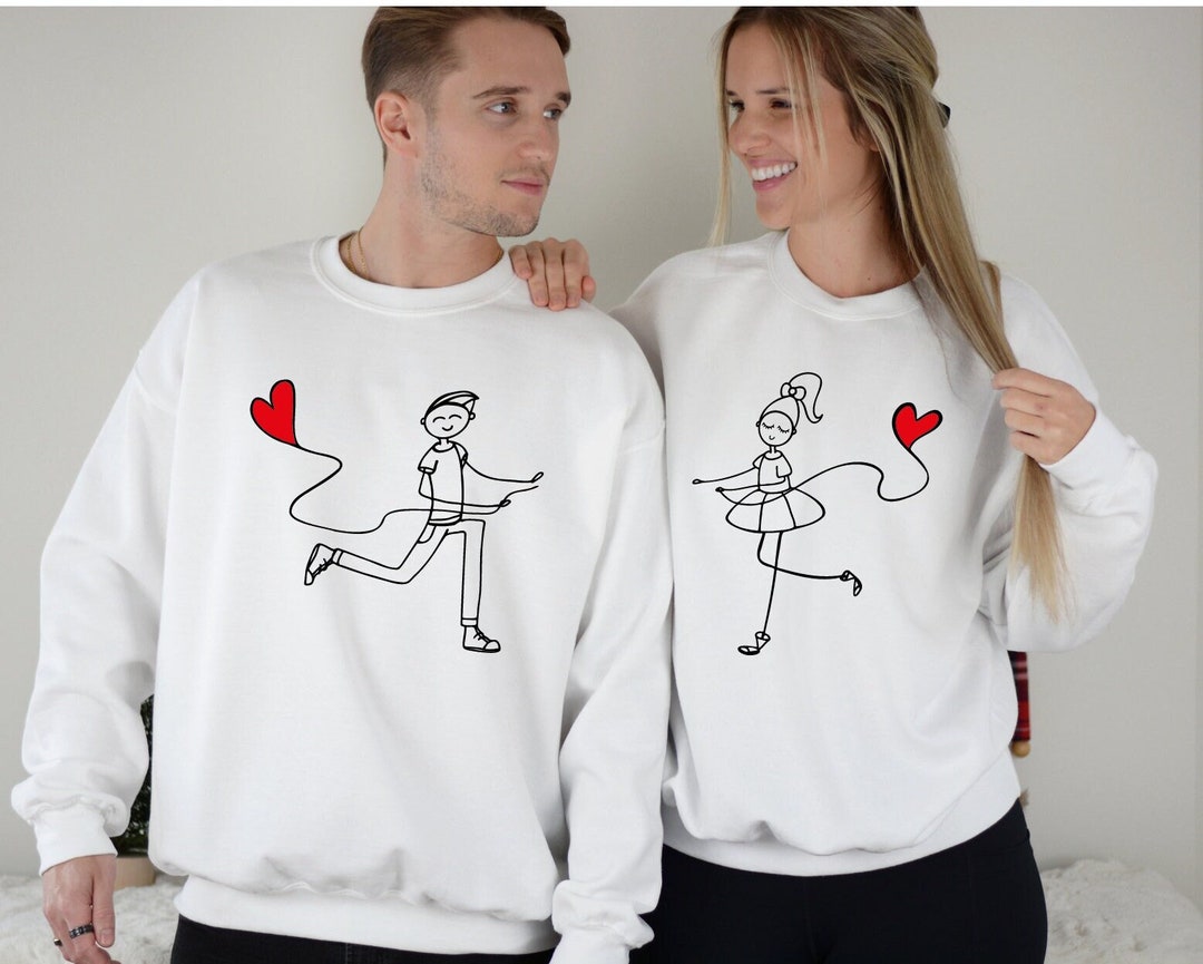 Heart Balloon Couple Valentines Sweatshirt, Cute Matching Couples ...