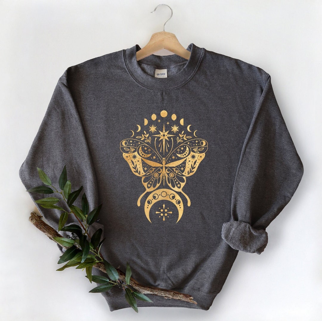 Mystical Moon Phase Sweatshirt, Mystic Butterfly Sweater, Boho Moon Sun ...