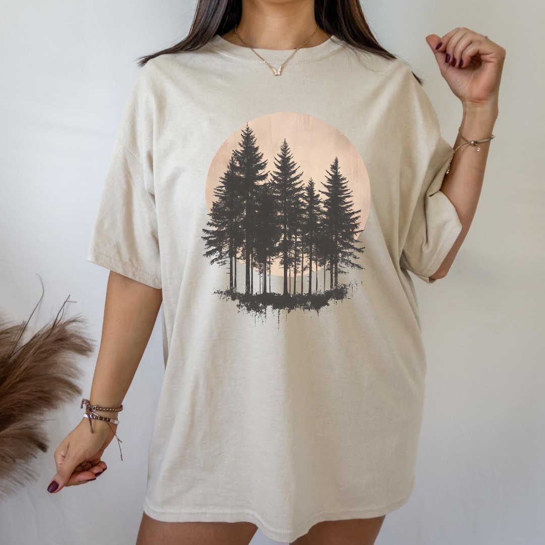 Retro Sunset Pine Trees Shirt, Pine Tree T-shirt, Mountain Forest Shirt ...