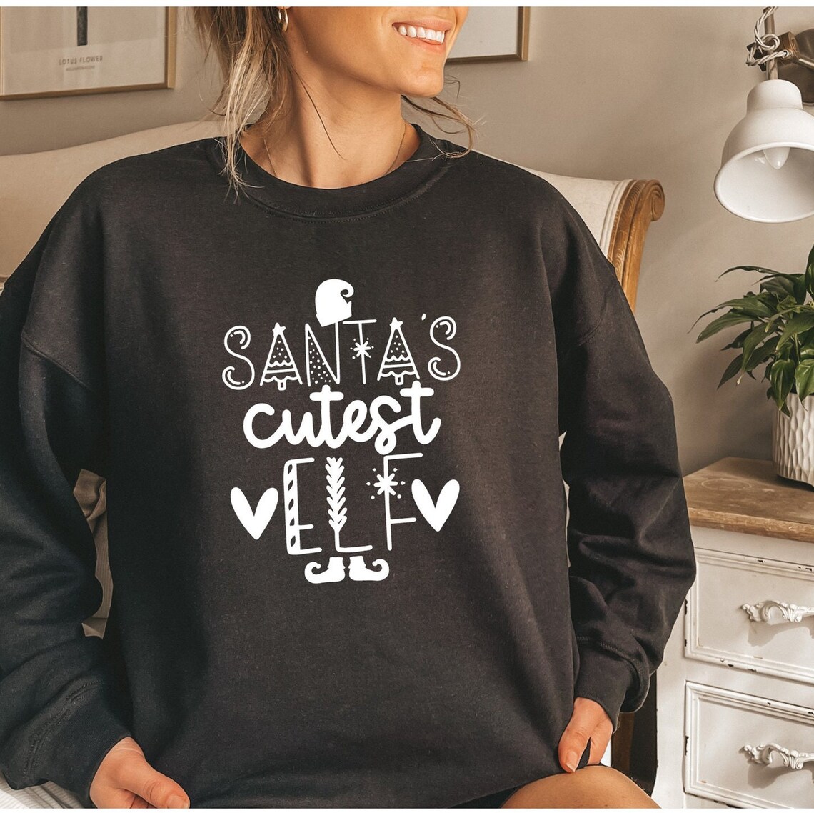 Santa's Cutest Elf Sweatshirt Funny Elf Sweater - Etsy