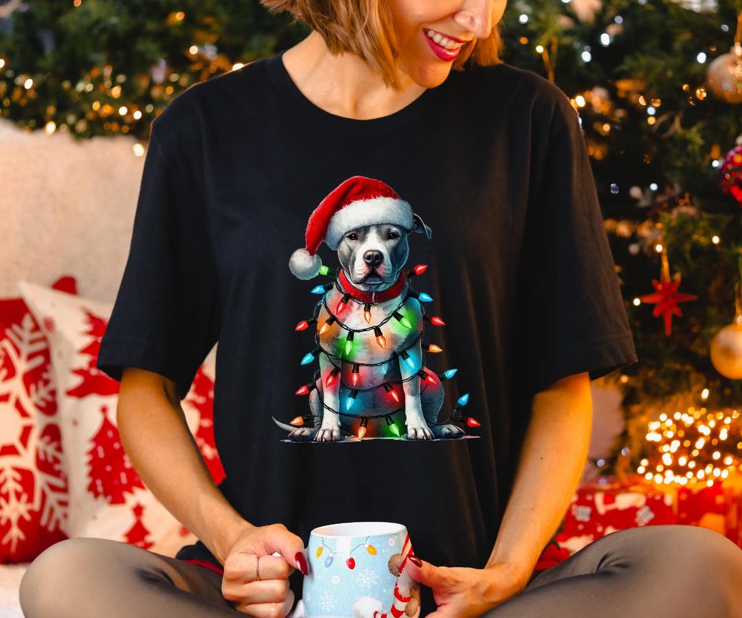 Festive Pitbull Christmas Shirt, Santa Pitbull Dog Tee, Christmas ...