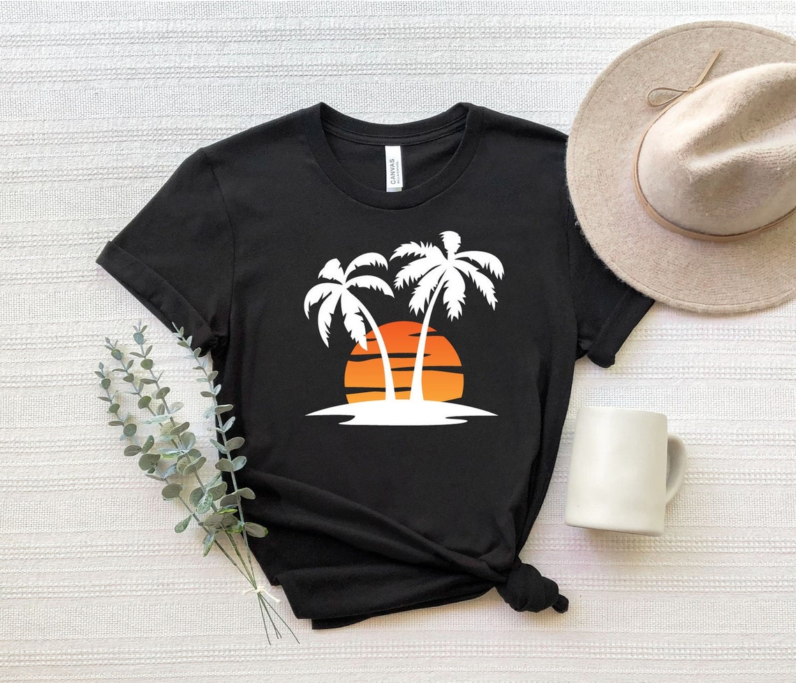Retro Tropical Sunset Shirt Sunset and Palms Shirt Palm Tree - Etsy