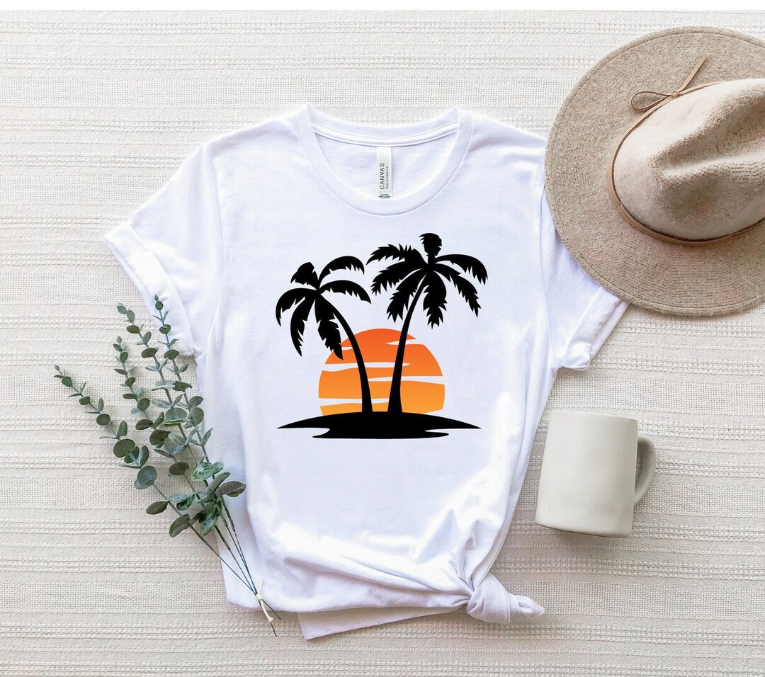 Retro Tropical Sunset Shirt, Sunset and Palms Shirt, Palm Tree T-shirt ...