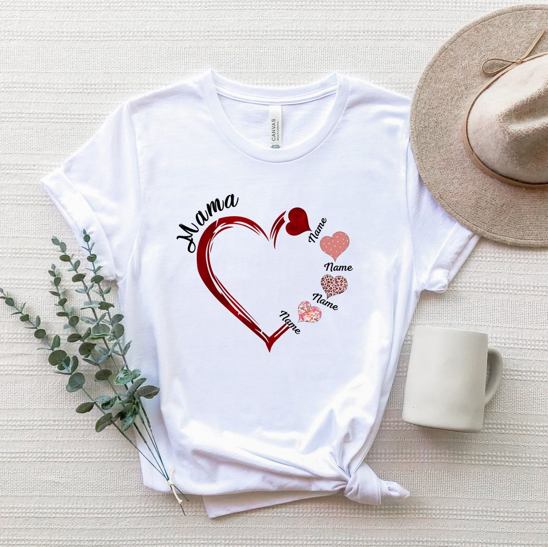 Custom Mama Shirt, Personalized Mom Shirt, Shirt Heart With Kids Names ...