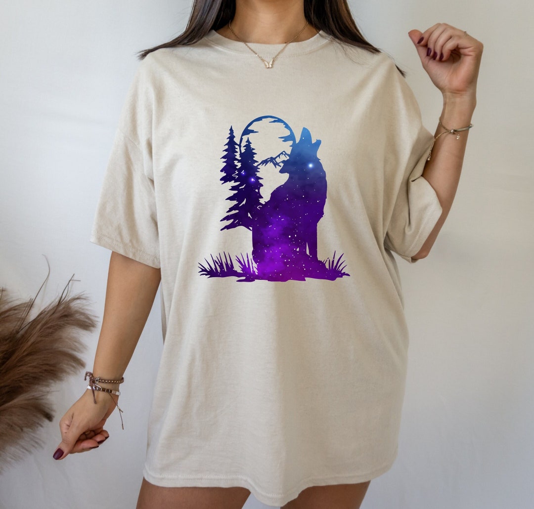 Galaxy Wolf Shirt, Howling Wolf T-shirt, Animal Lover Shirt, Nature ...