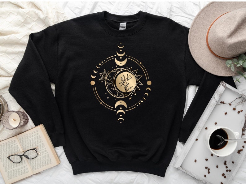 Mystic Moon and Sun Sweatshirt, Mystical Moon Phase Sweater, Moon Phase ...