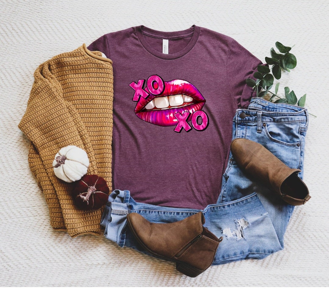 Lips Kiss Xoxo Shirt, Kiss Valentines Day Lips Shirt, Hugs and Kisses T ...