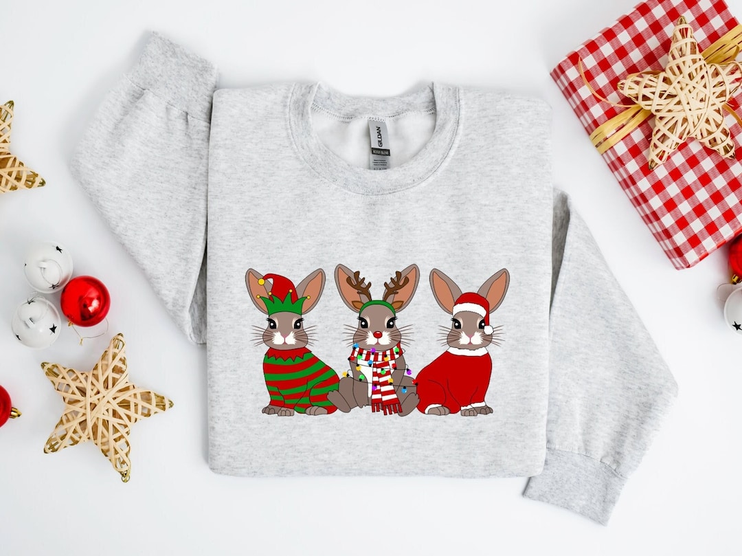 Rabbits Christmas Lights Sweatshirt, Cute Christmas Bunnies Sweater ...