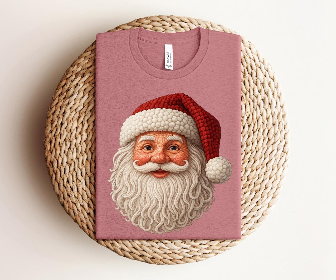 Faux Crochet Santa Face Shirt, 3D Crochet Santa Shirt, Cozy Handmade ...