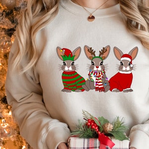 Rabbits Christmas Lights Sweatshirt, Cute Christmas Bunnies Sweater ...