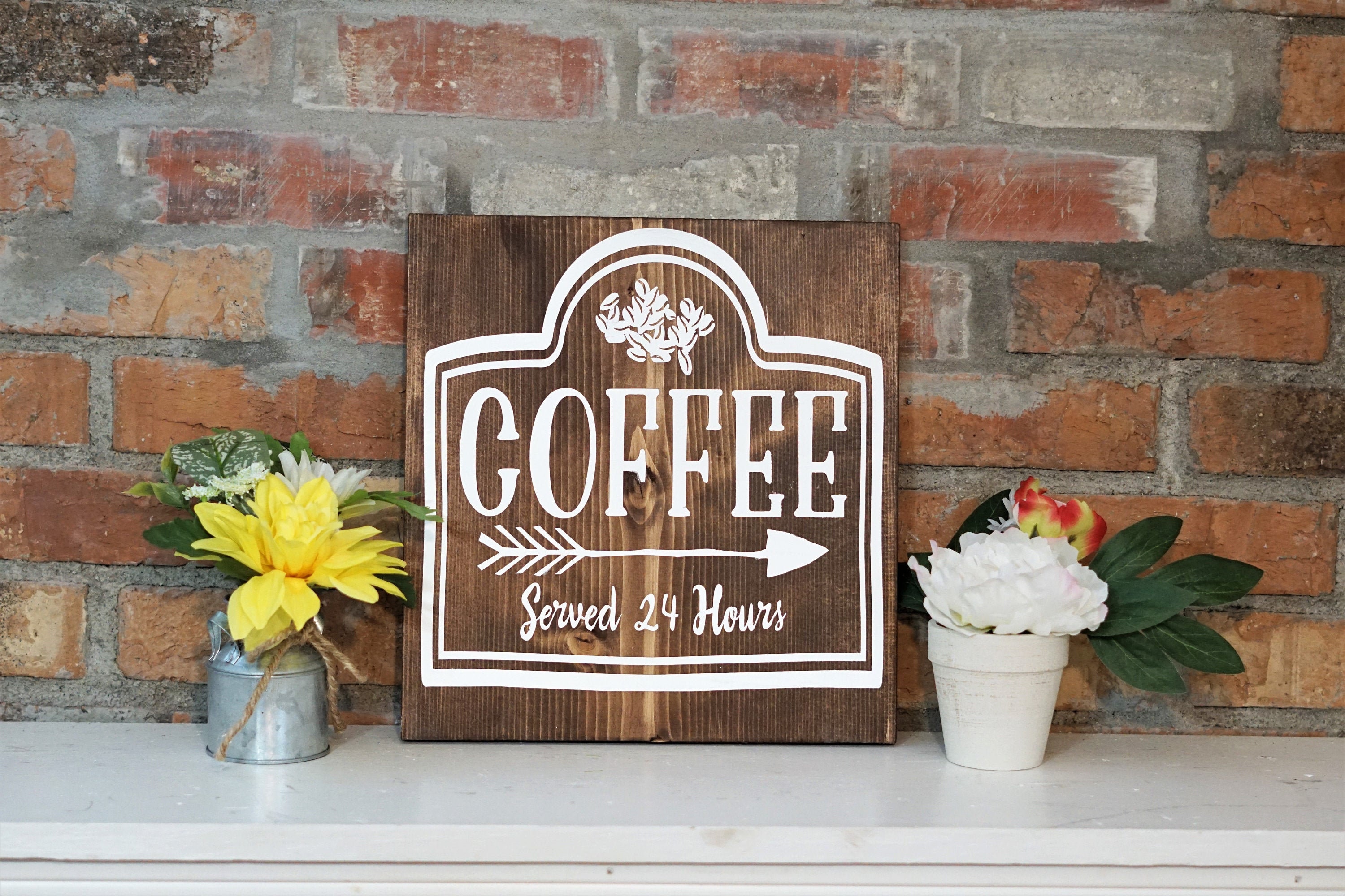 Coffee served 24 hours wood sign coffee decor kitchen | Etsy