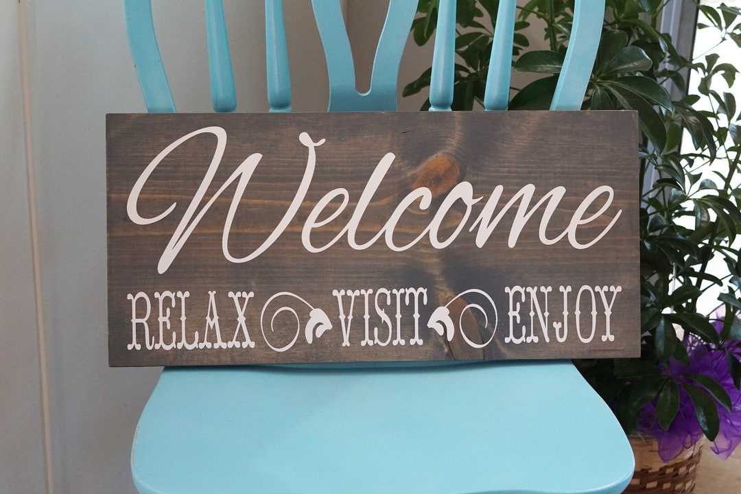 Welcome Sign Wood Sign Relax Visit Enjoy Wall Hanging Outdoor Welcome ...