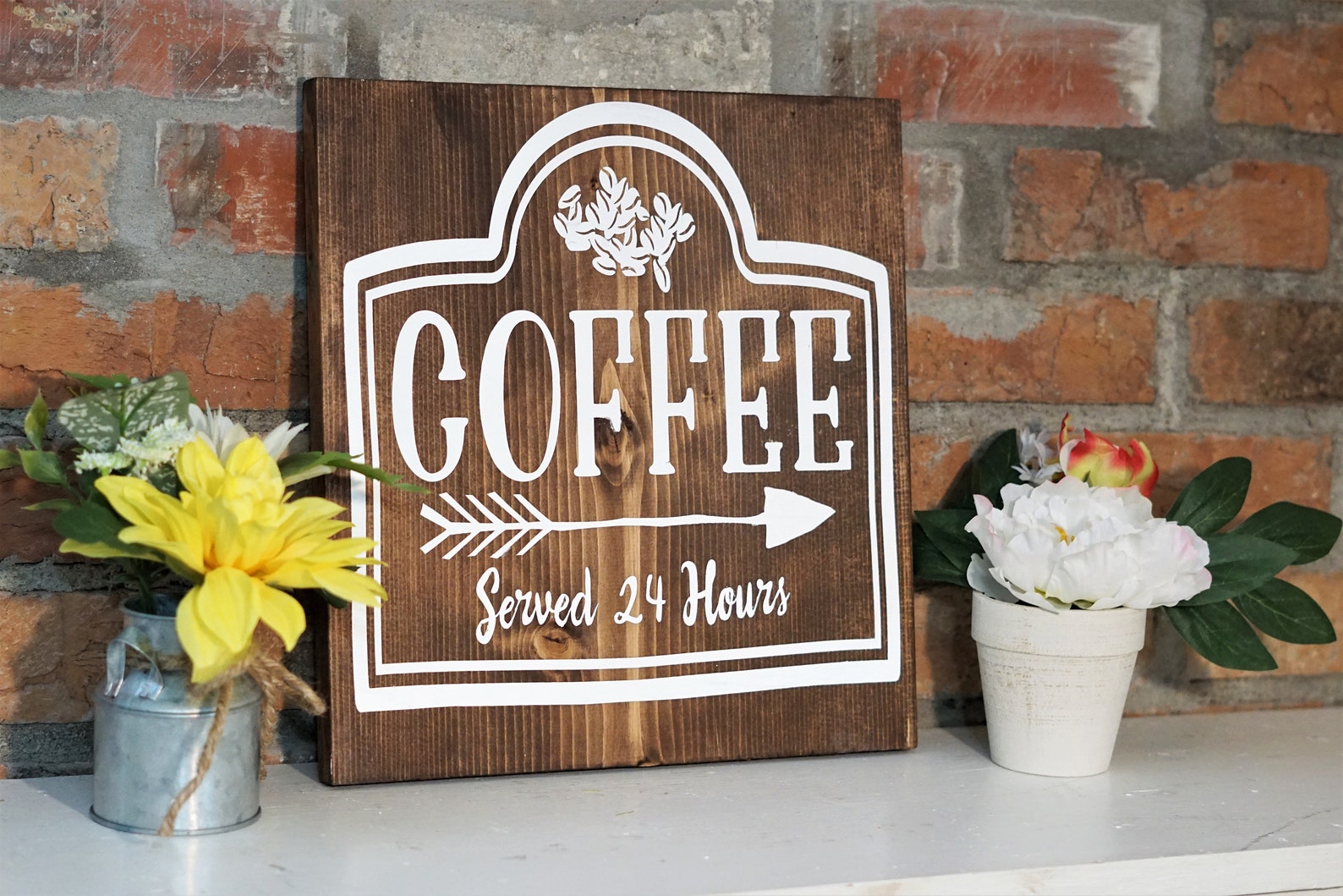 Coffee served 24 hours wood sign coffee decor kitchen | Etsy