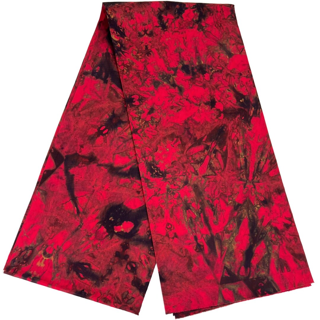Hand-dyed Crack Adire African Cotton Fabric: Red & Black Tie Dye, 2.9 ...