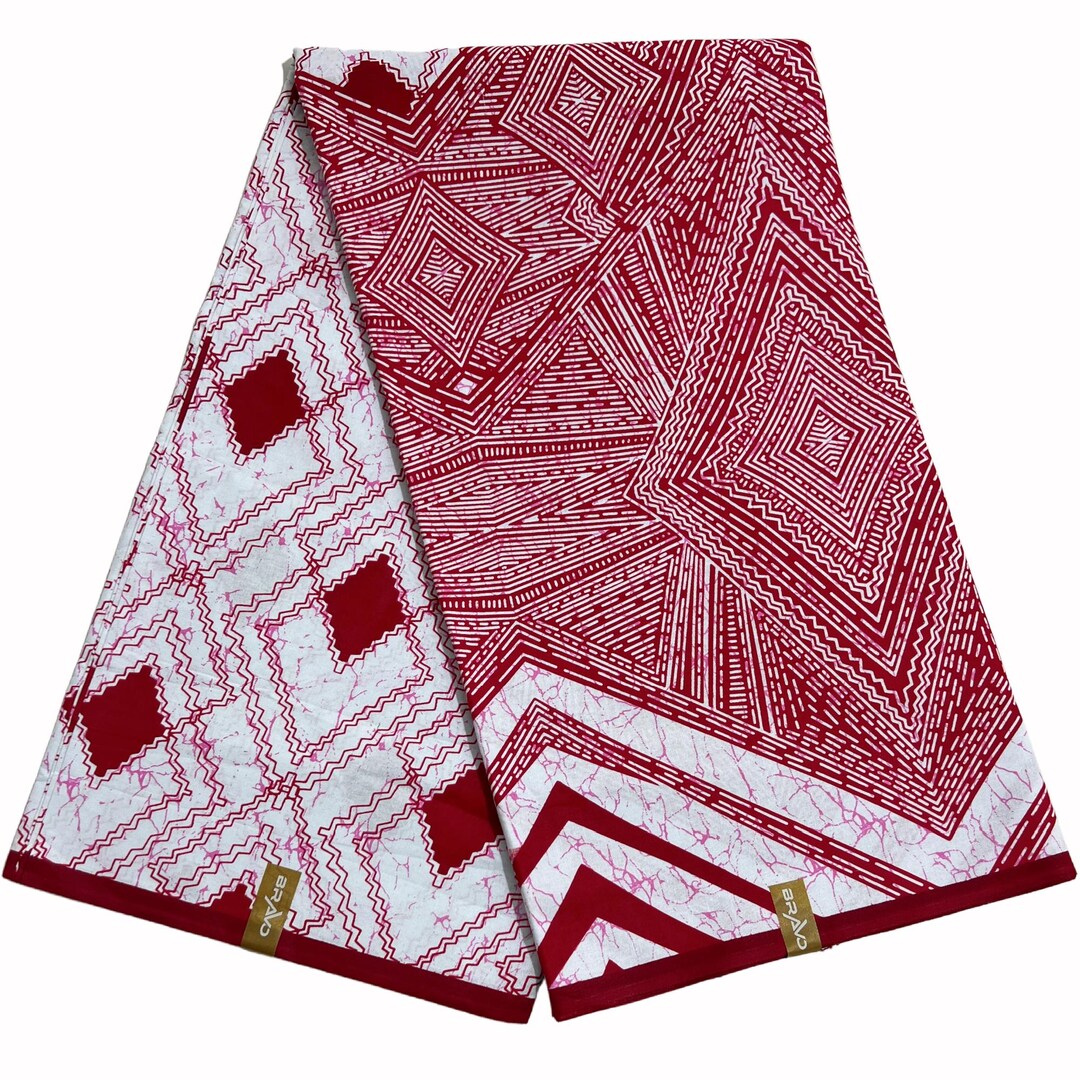 African Fabric Print Red White 100% Cotton Ankara 6 Yards Quality ...