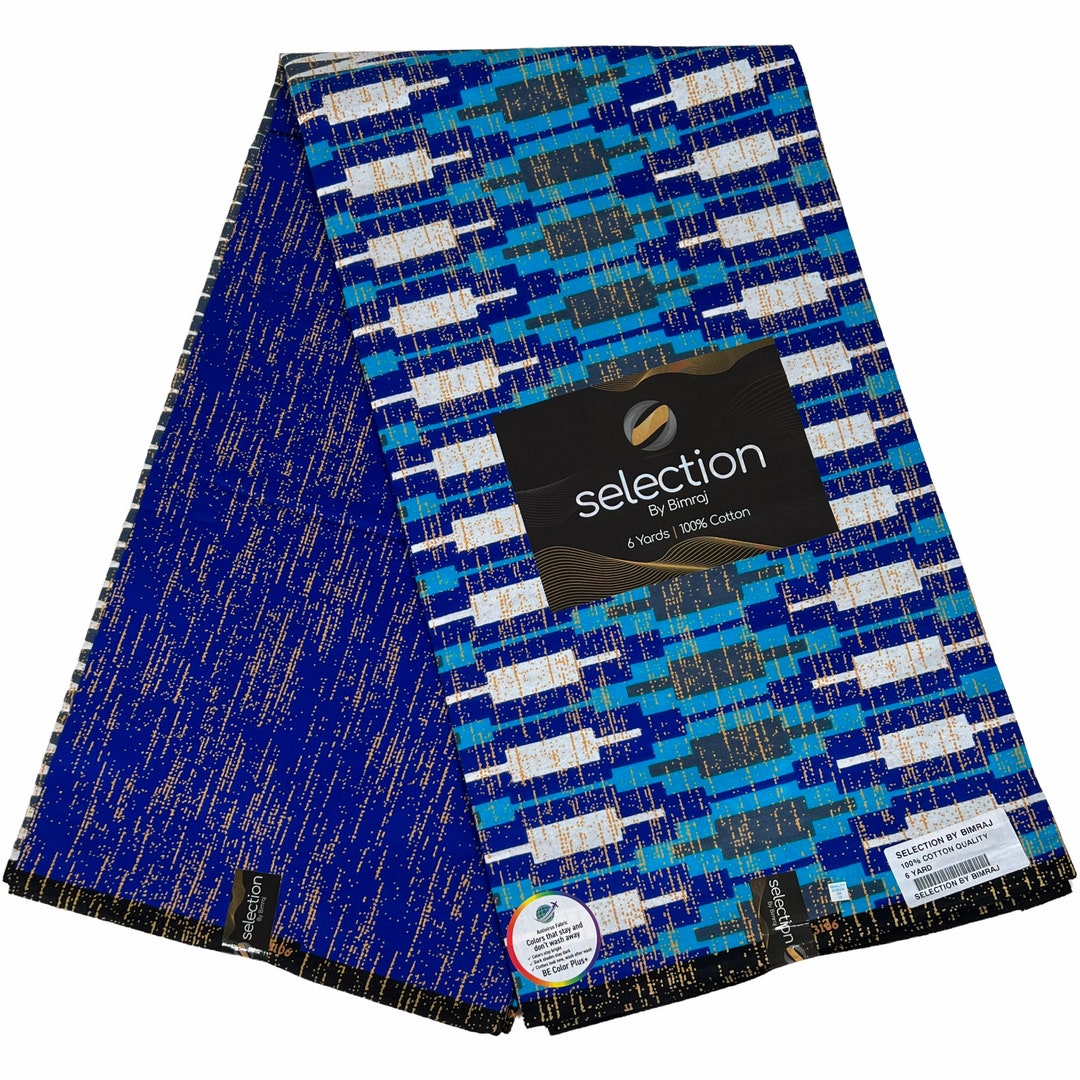 Blue Kente Fabric: Gold Print African Cotton, 6 Yards - Etsy