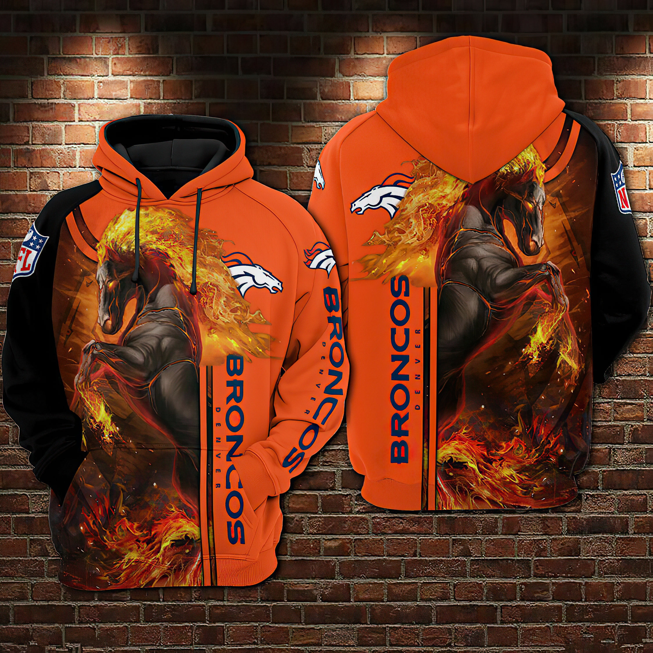 Denver Broncos NFL Football Fire 3D Hoodie Denver Broncos | Etsy