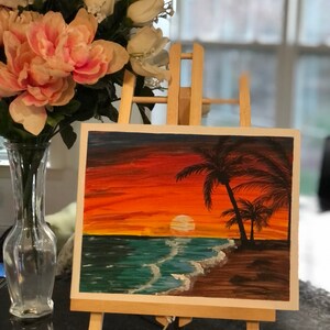 Red Sky Sunset Beach Canvas Board Wall Art Painting - 8in X 10 in Acrylic - Etsy