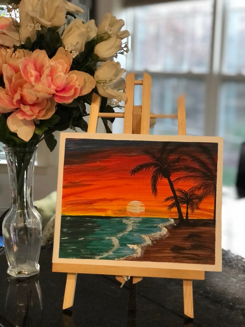 Red Sky Sunset Beach Canvas Board Wall Art Painting - 8in X 10 in Acrylic - Etsy