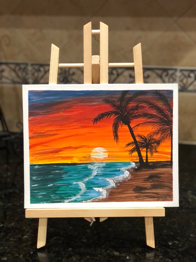 Red Sky Sunset Beach Canvas Board Wall Art Painting - 8in X 10 in Acrylic - Etsy