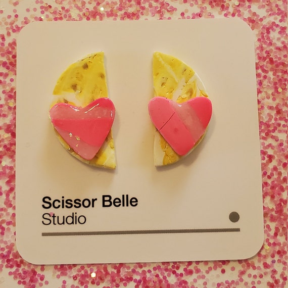 SECONDS Hyperpop Pink Glitter Heart Earrings Sparkle Polymer - Etsy