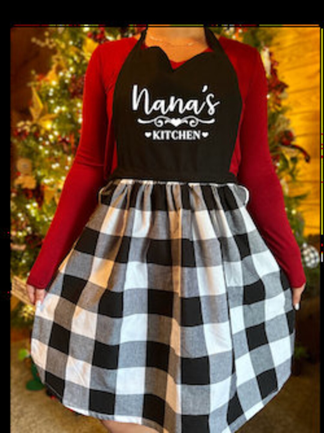 Black and White Buffalo Plaid Women's Apron, Kitchen Apron, Customize ...