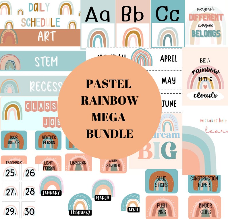 Pastel Rainbow Mega Bundle Pastel Rainbow Classroom Decor - Etsy