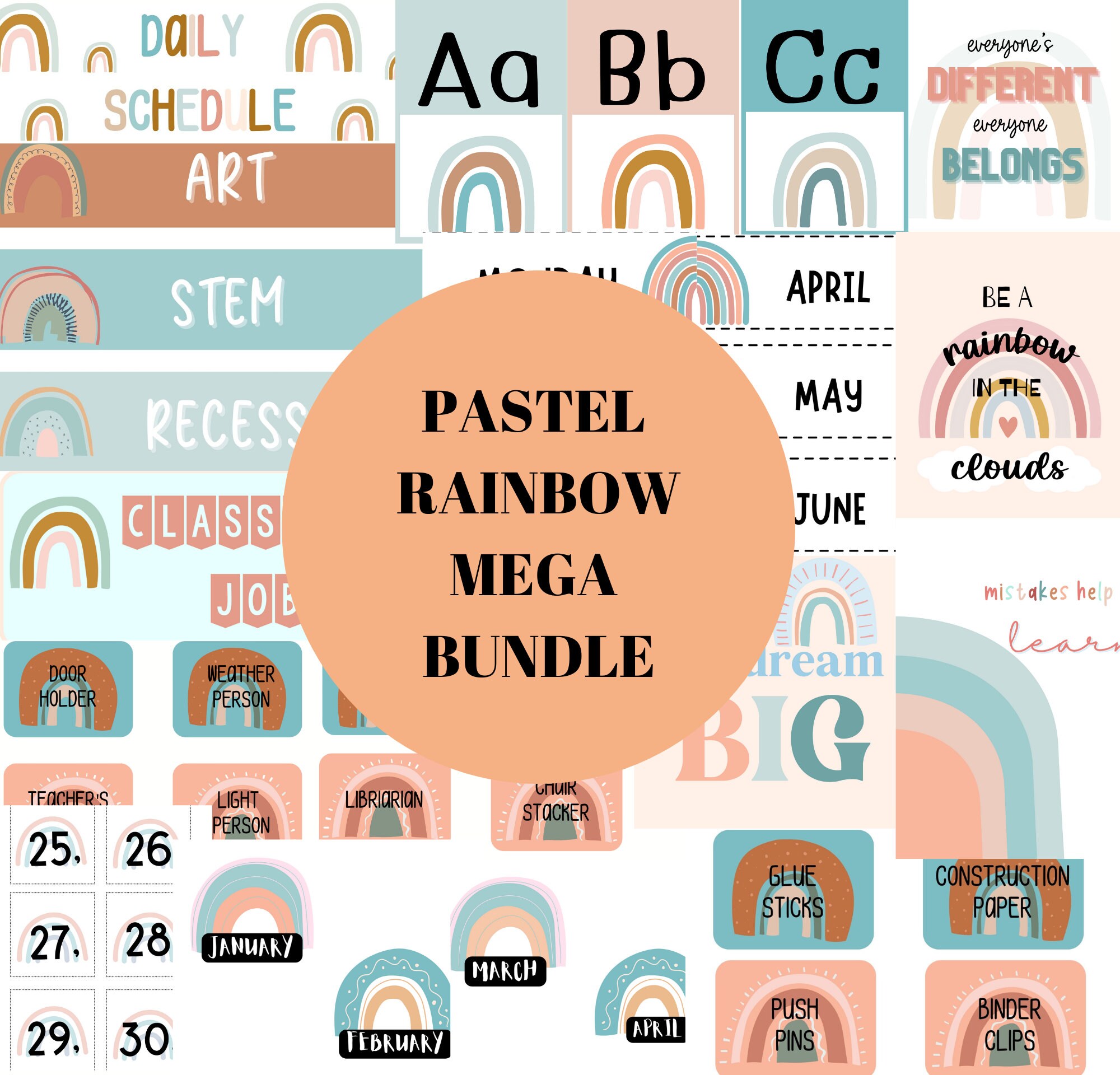 Pastel Rainbow Mega Bundle Pastel Rainbow Classroom Decor - Etsy