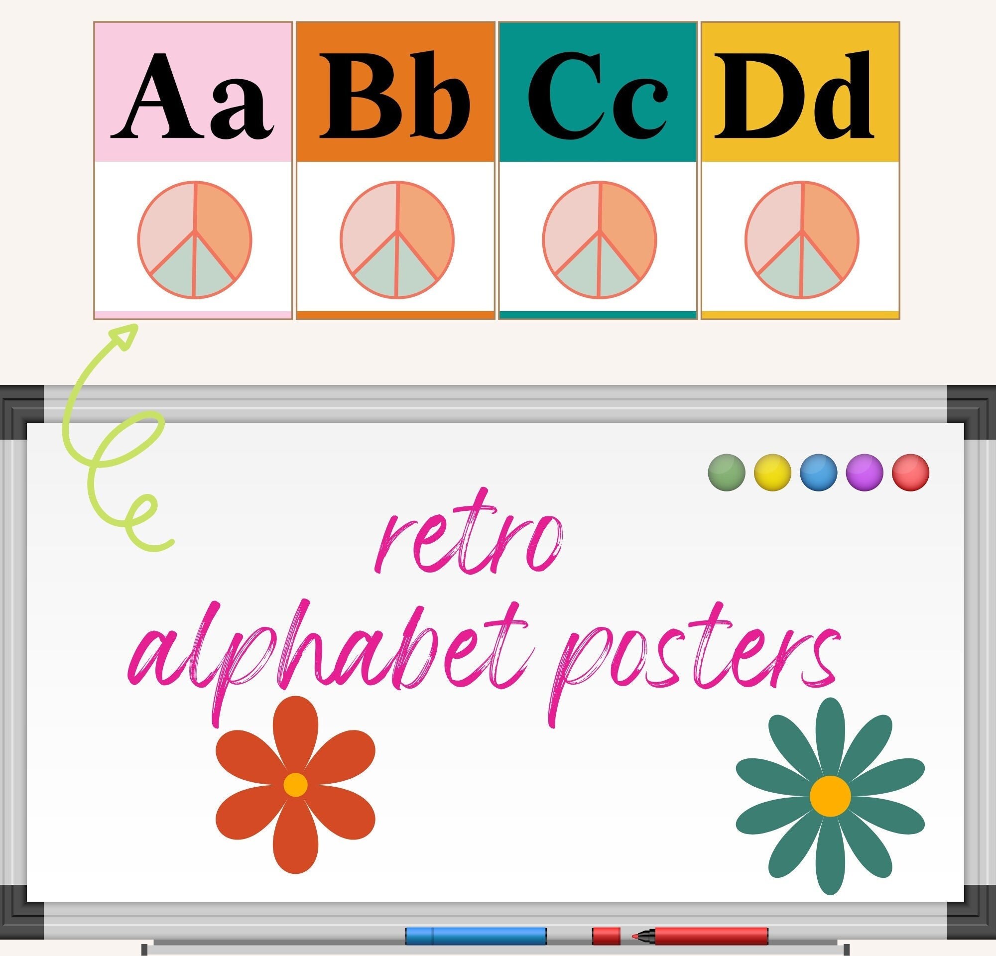 RETRO Alphabet Posters | Retro Alphabet Cards | Groovy Classroom Decor ...